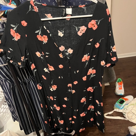 Divided | Dresses | Divided Black Dress With Pink Floral Pattern | Poshmark